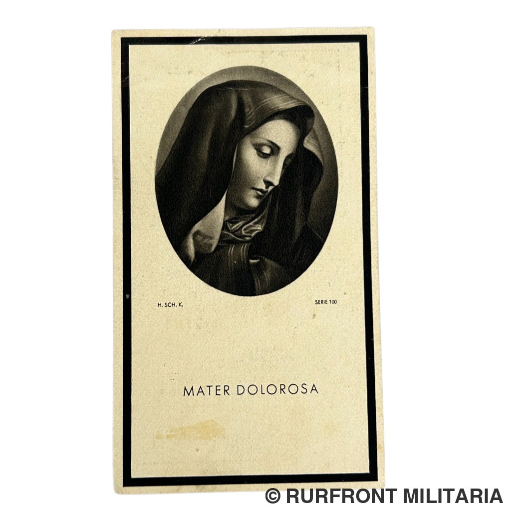 Death card Karl Schiller K.i.a. Italy – Rurfront Militaria