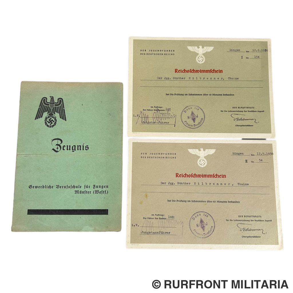 Hj Certificate set Günther Hilbrenner Bann 148. – Rurfront Militaria