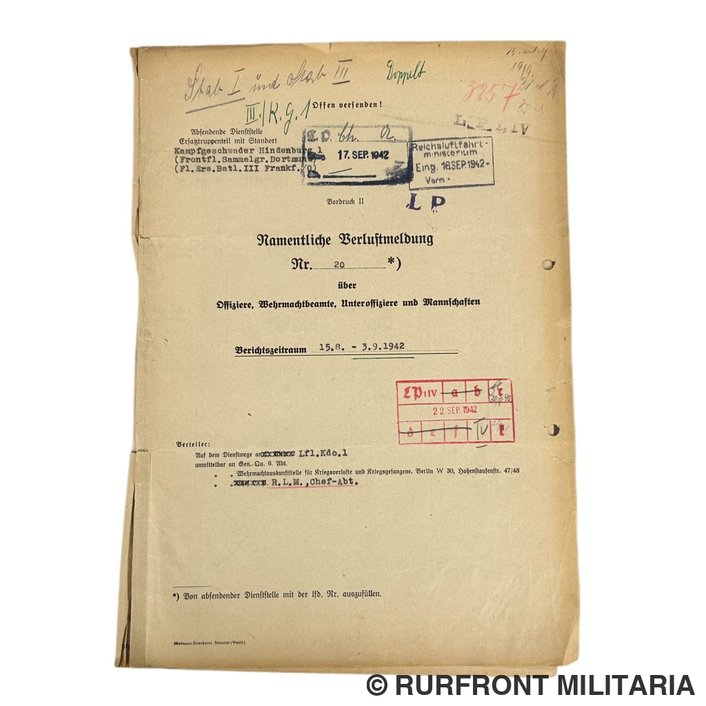 Luftwaffe loss report Major Hans Keppler Kampfgeschwader 1 Hindenburg ...