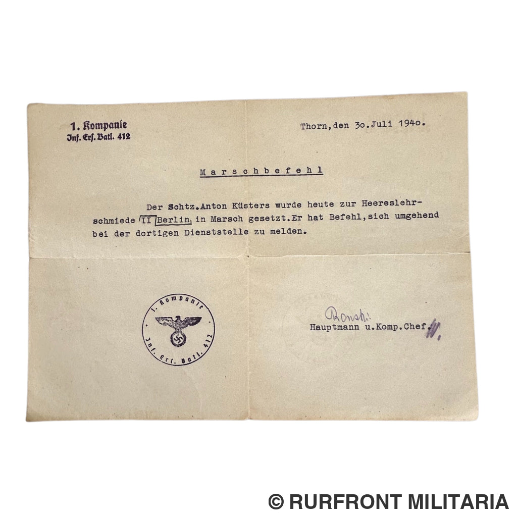 Documents set Wehrmacht unteroffizier Anton Küsters 96 infantry divisi ...