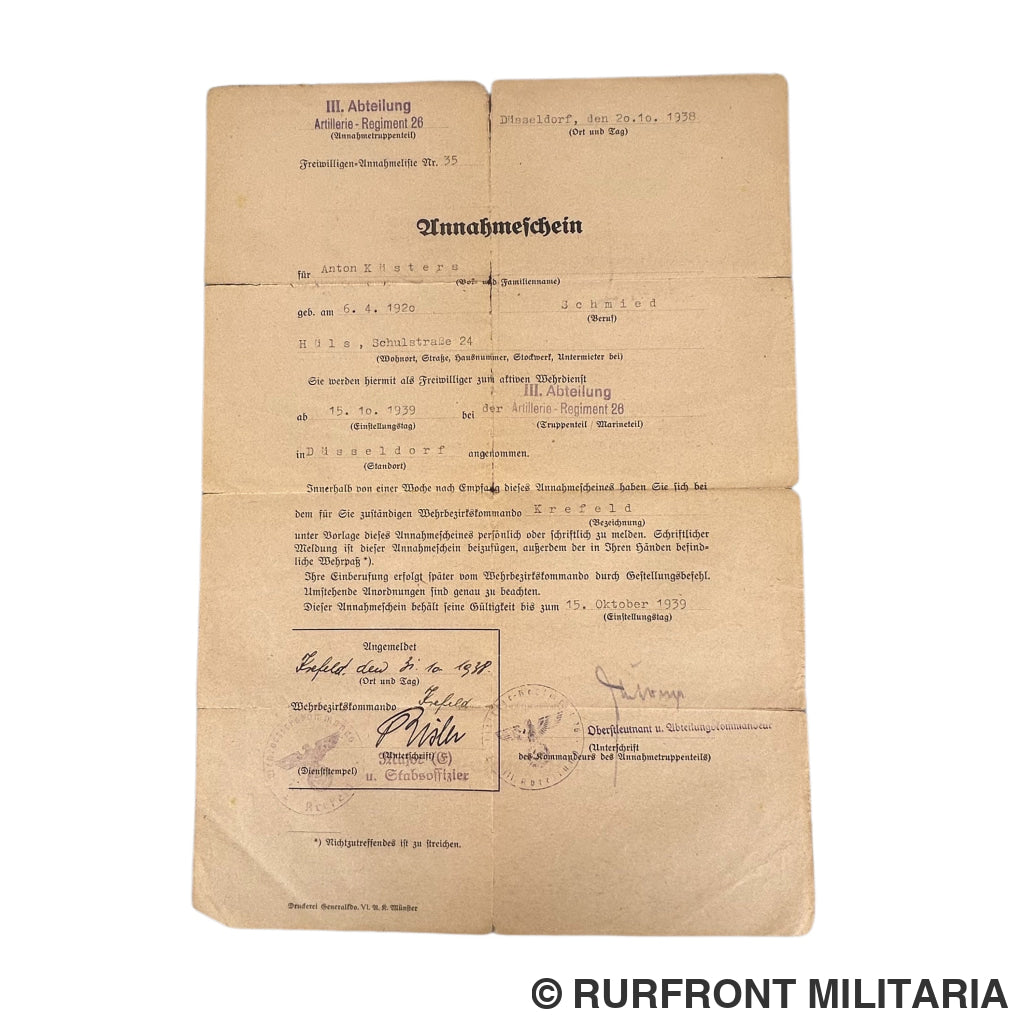 Documents set Wehrmacht unteroffizier Anton Küsters 96 infantry divisi ...